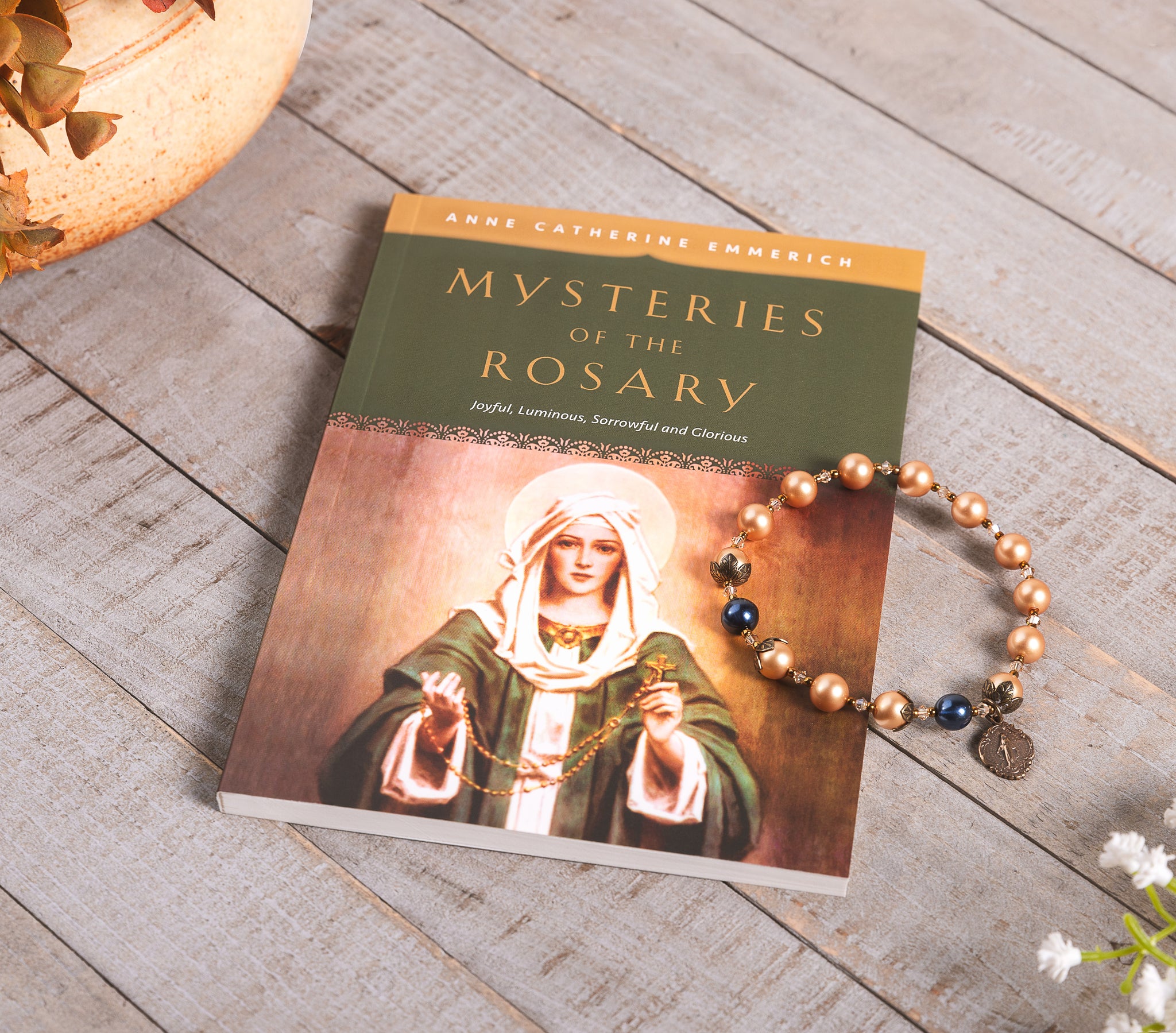Golden Pearl Rosary Bracelet & Mysteries of the Rosary - Joyful, Lumin