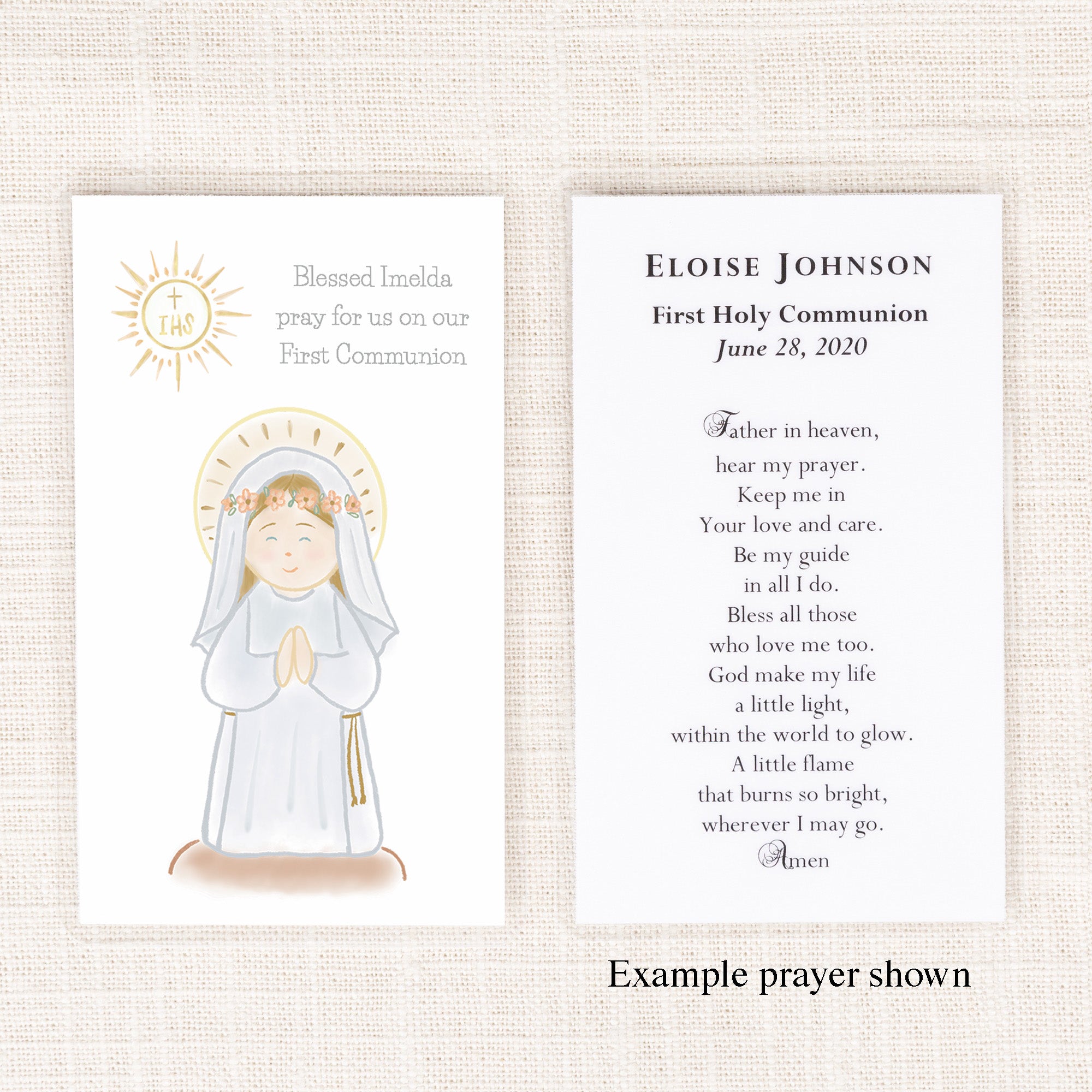 Laminated Personalized Blessed Imelda First Communion Prayer Card