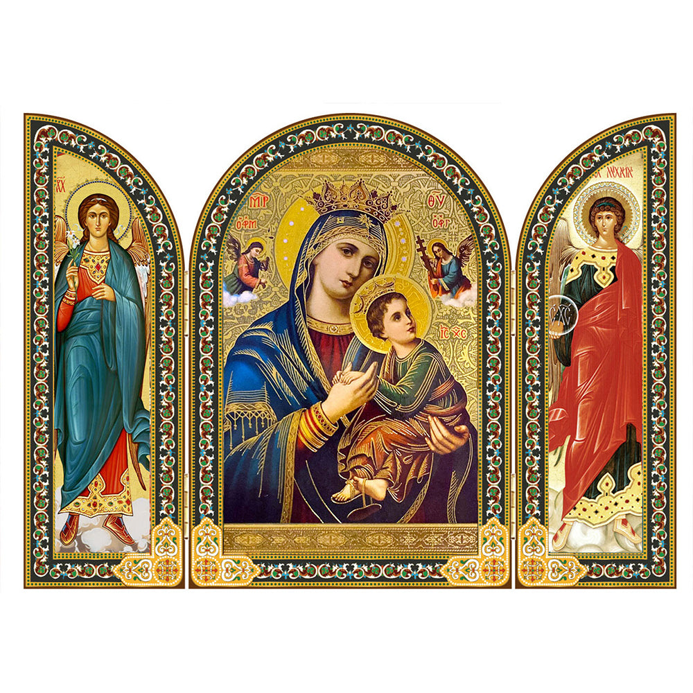 Our Lady of Perpetual Help with Archangels Russian Icon Triptych