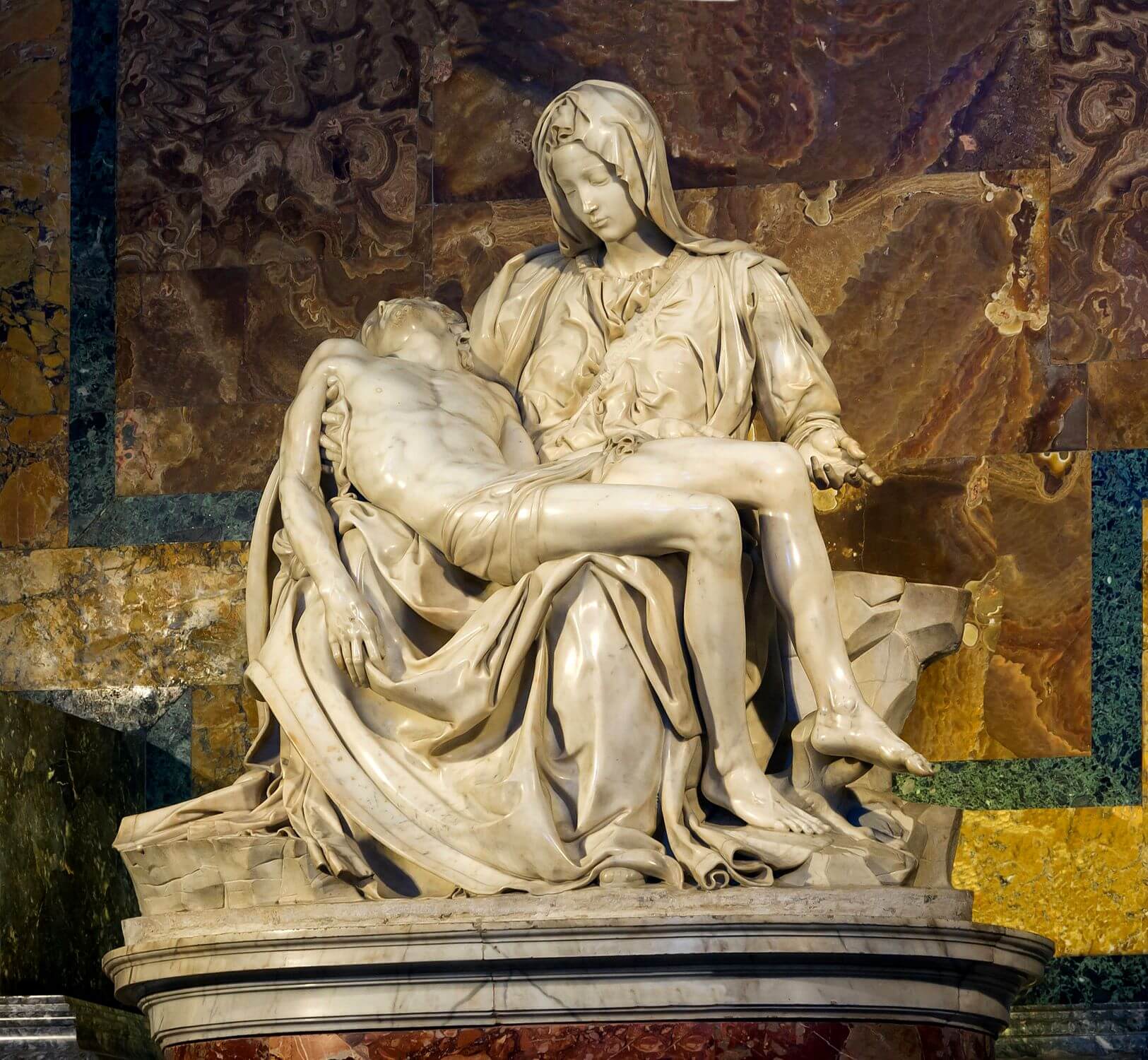 Why is Michelangelo's Pietà sculpture behind glass?