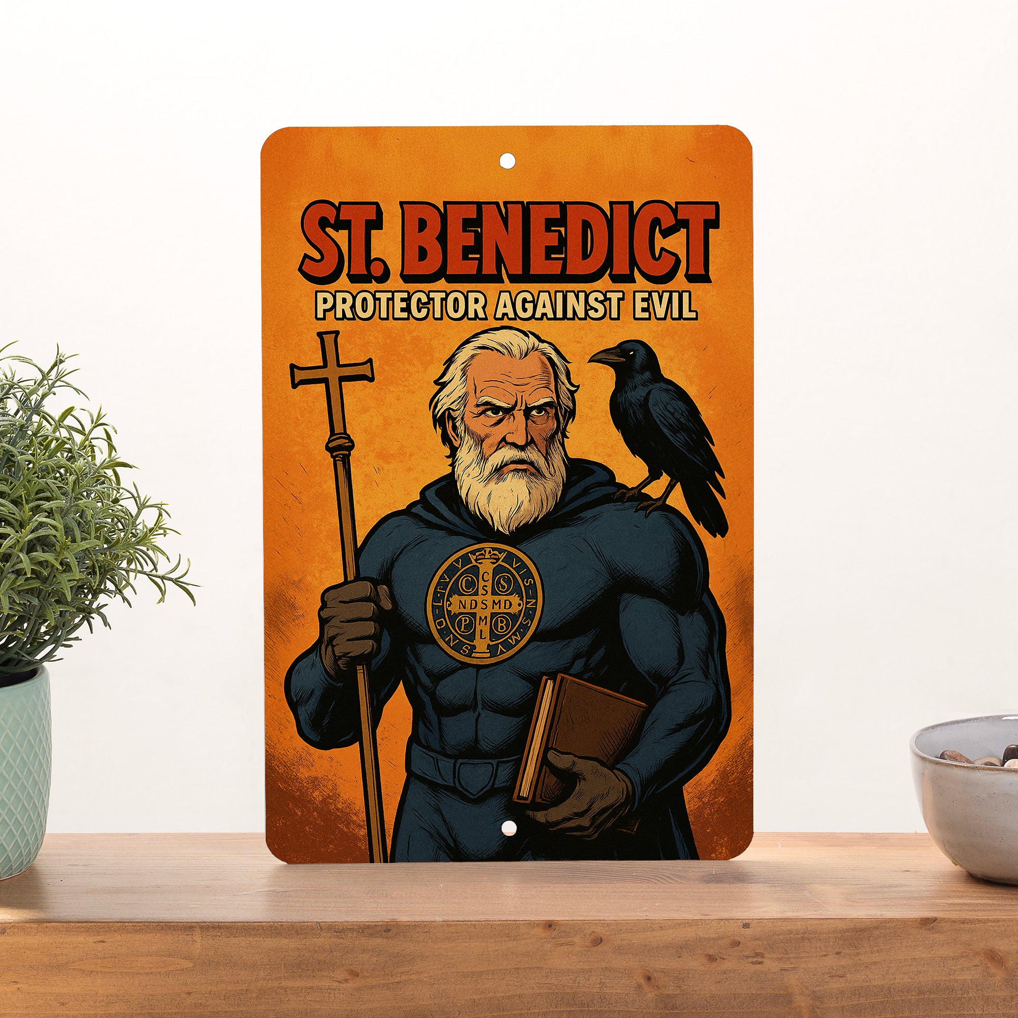 St. Benedict Superhero Tin Sign | The Catholic Company®