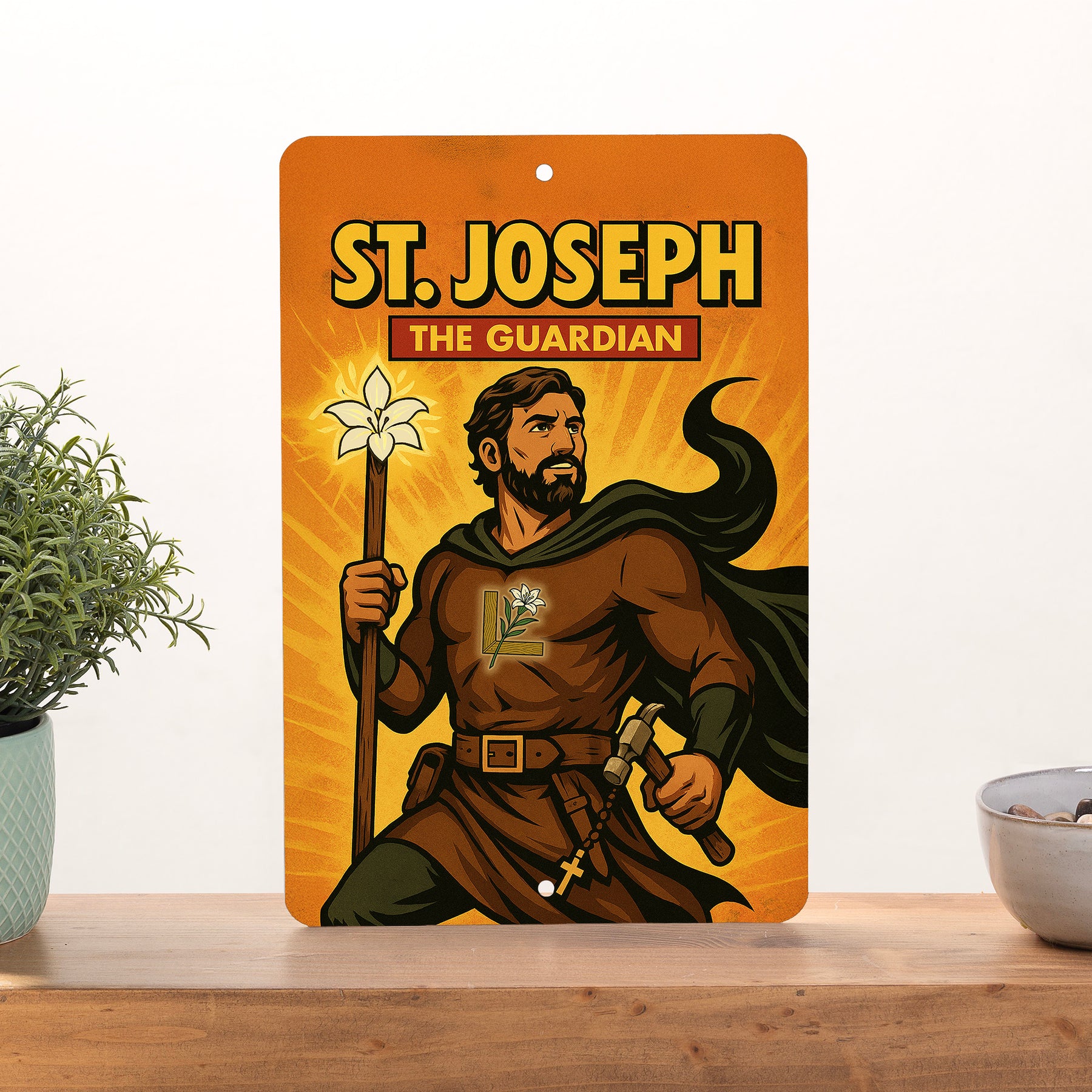 St. Joseph Superhero Tin Sign | The Catholic Company®