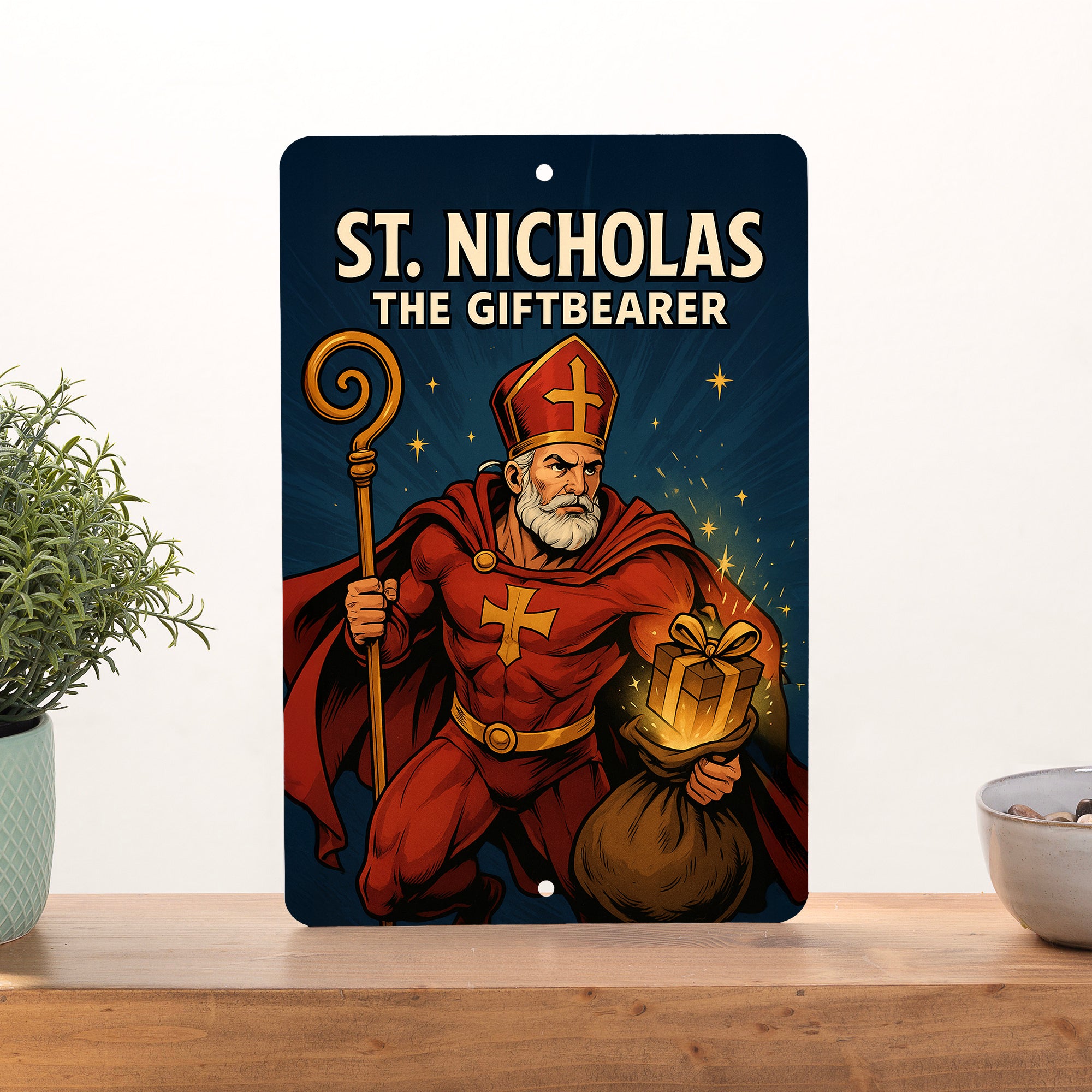 St. Nicholas Superhero Tin Sign | The Catholic Company®