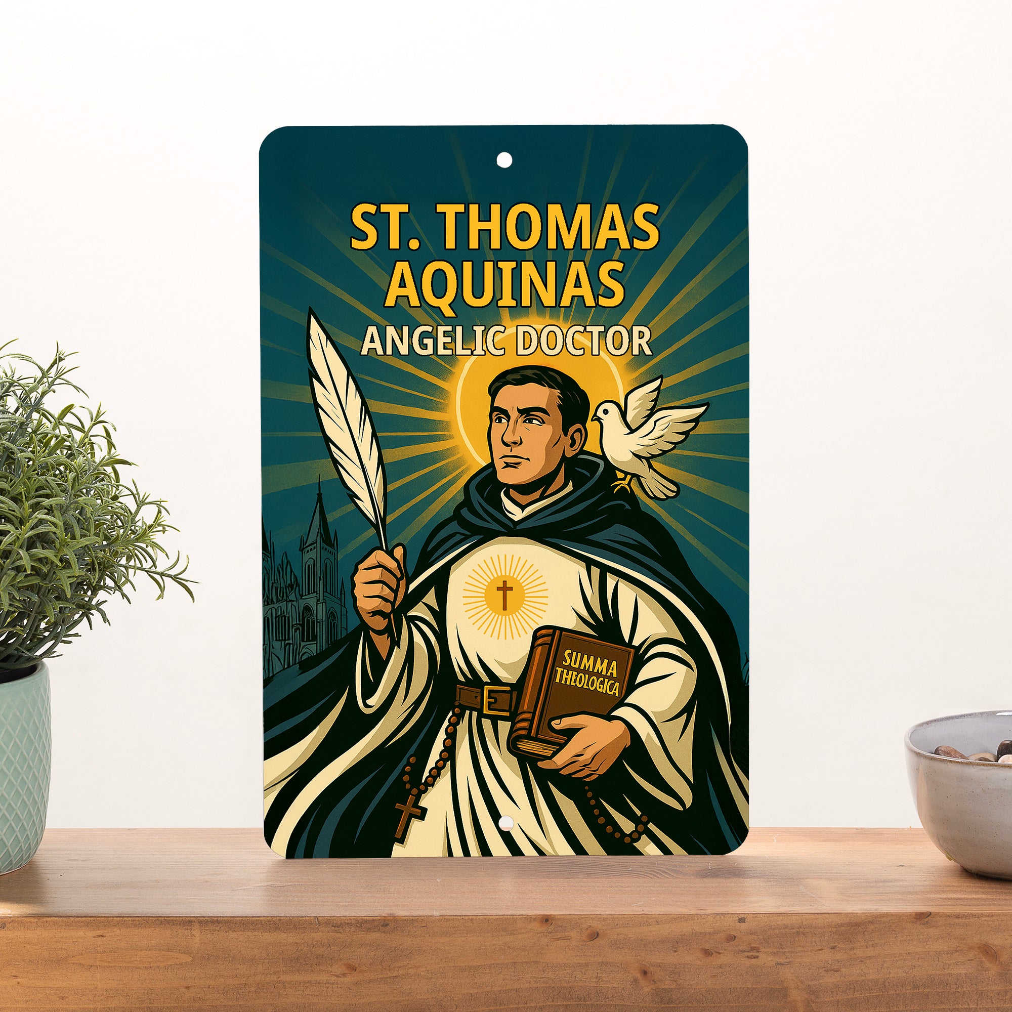St. Thomas Aquinas Superhero Tin Sign | The Catholic Company®