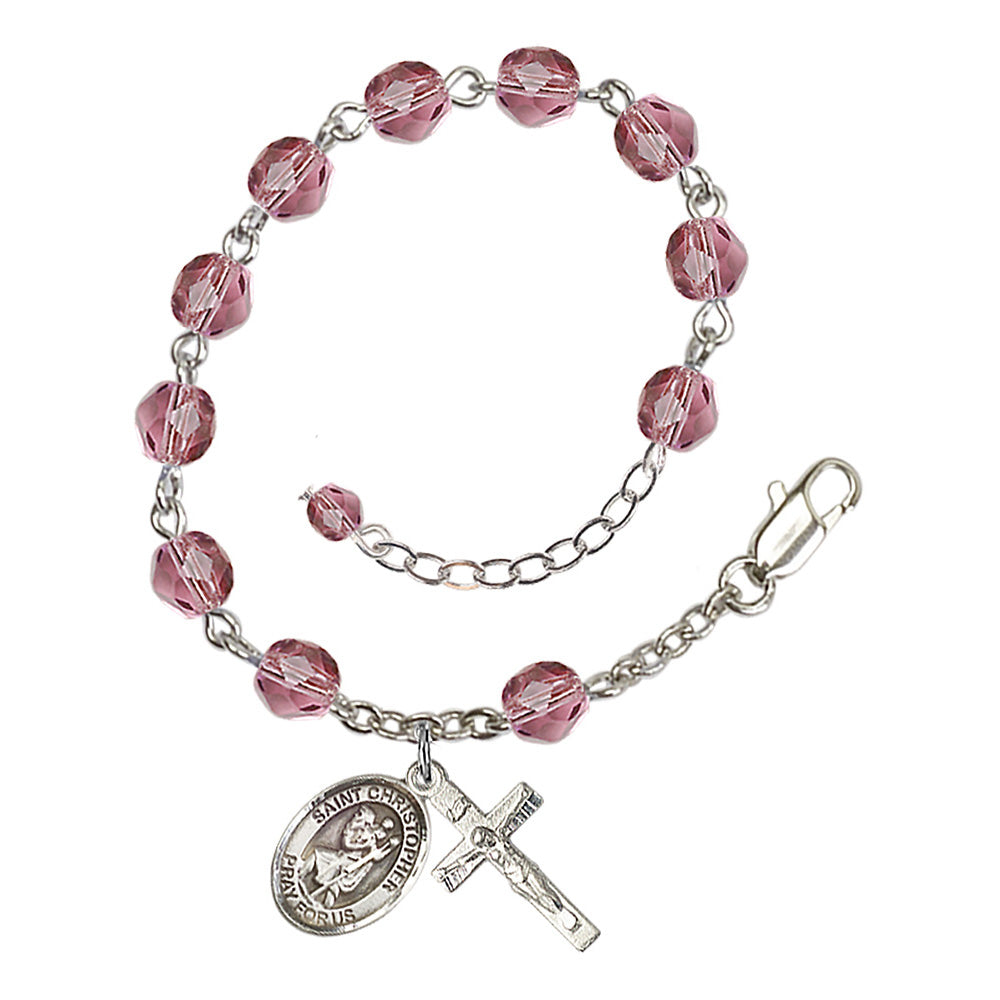 St. Christopher Crystal Birthstone Rosary Bracelet - Multiple Birthsto