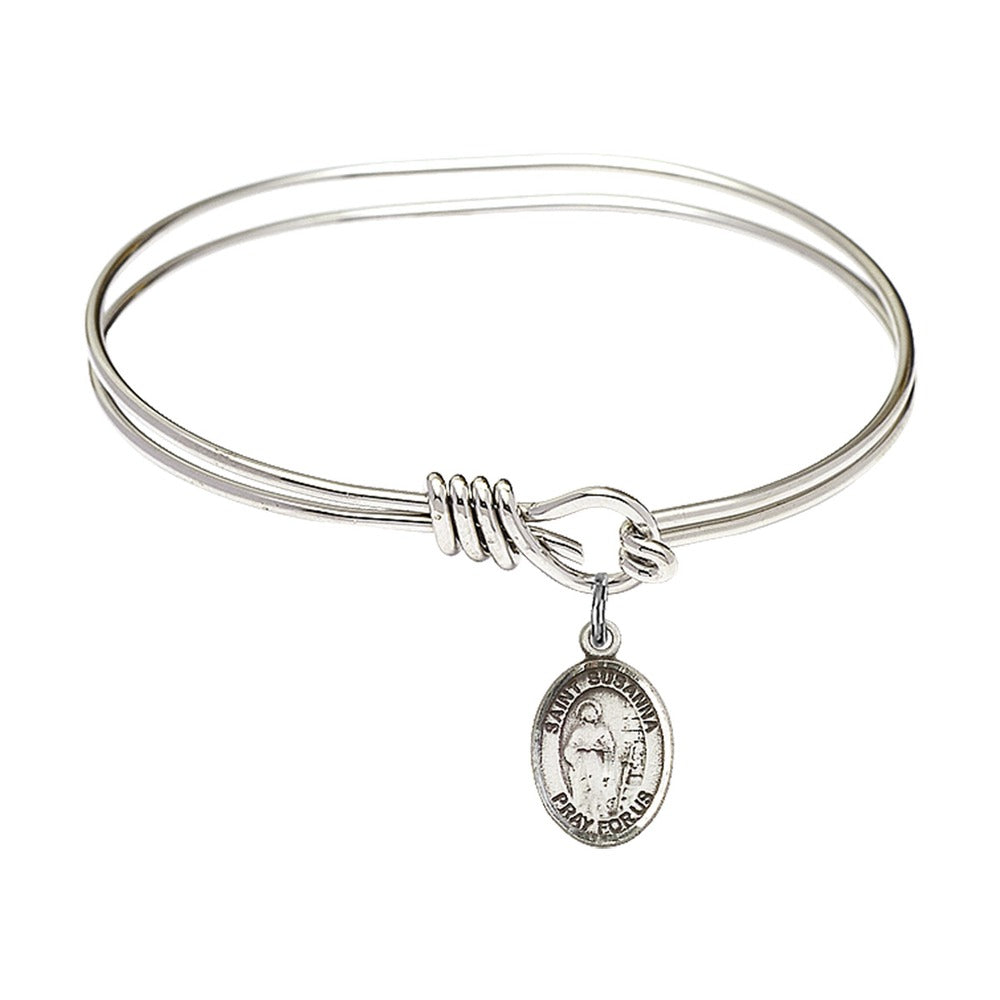 Youth 5 3/4" Rhodium Plated Bangle Bracelet with St. Susanna Medal Cha