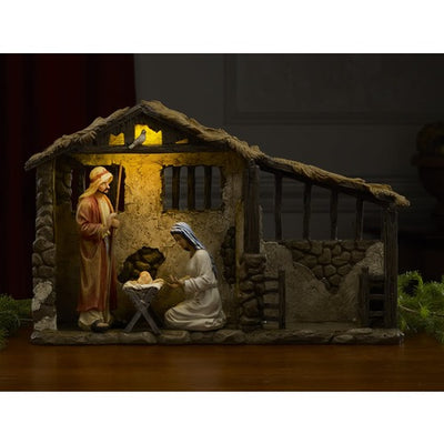 Real Life Nativity Set Lighted Stable - 7" Scale | The Catholic Company®