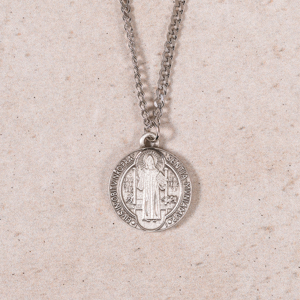 St. Benedict Antiqued Silver Medal, 24" chain | The Catholic Company®