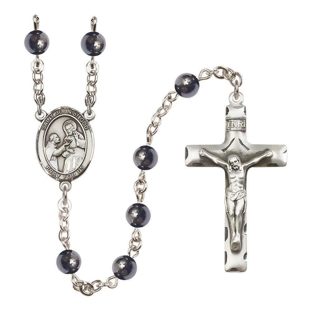 Silver Plated St. John of God Hematite Rosary | The Catholic Company®