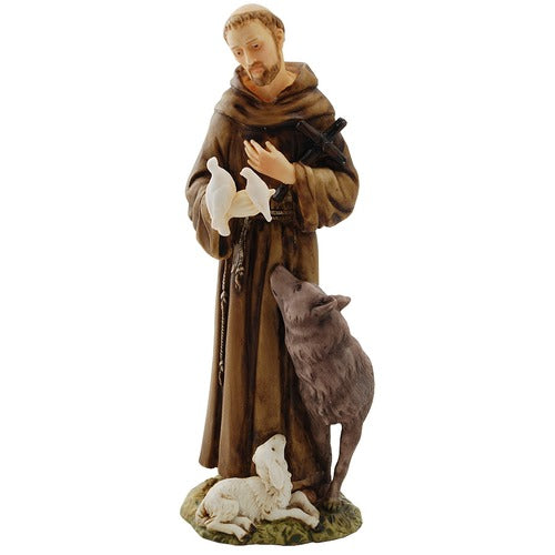 St. Francis Alabaster Statue w/ Wolf - 6 inches | The Catholic Company®