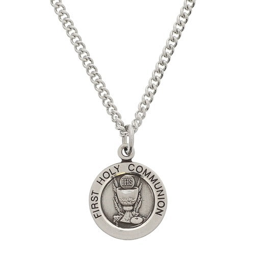 First Communion Sterling Silver Small Round Medal | The Catholic Company®