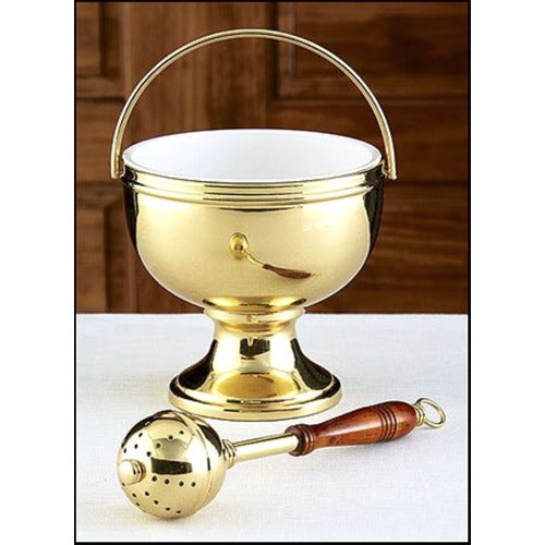 Gold Holy Water Pot With Sprinkler Set | The Catholic Company®
