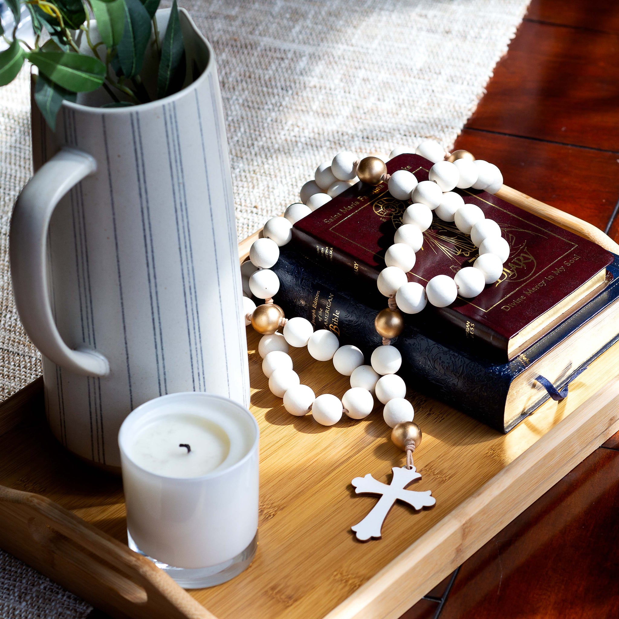 Exclusive White & Gold Table Rosary | The Catholic Company®