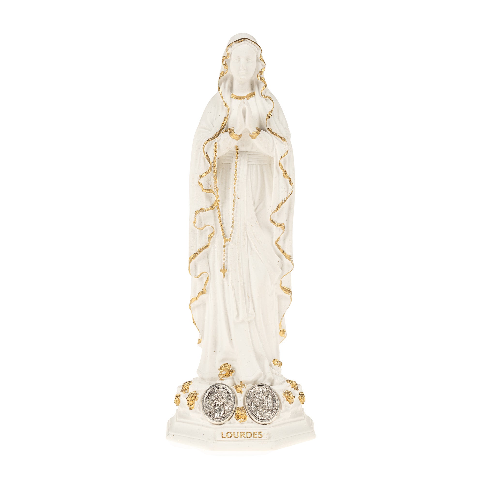 White Lourdes Statue with Medals - Small or Large | The Catholic Company®