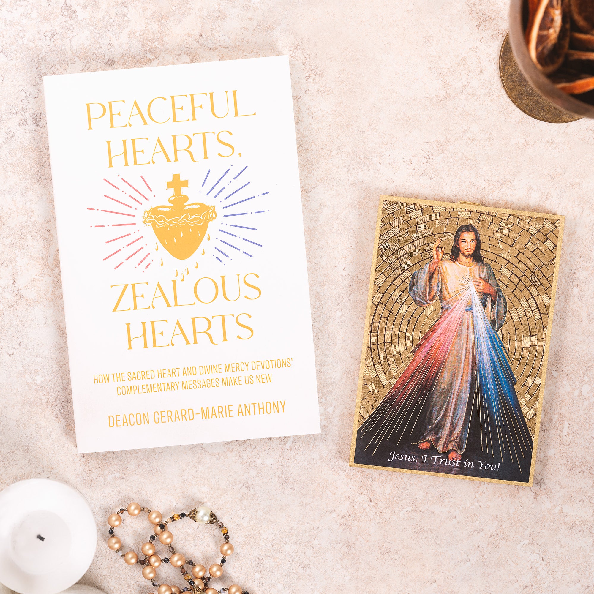 Peaceful Hearts, Zealous Hearts & Divine Mercy Gold Foil Mosaic Plaque