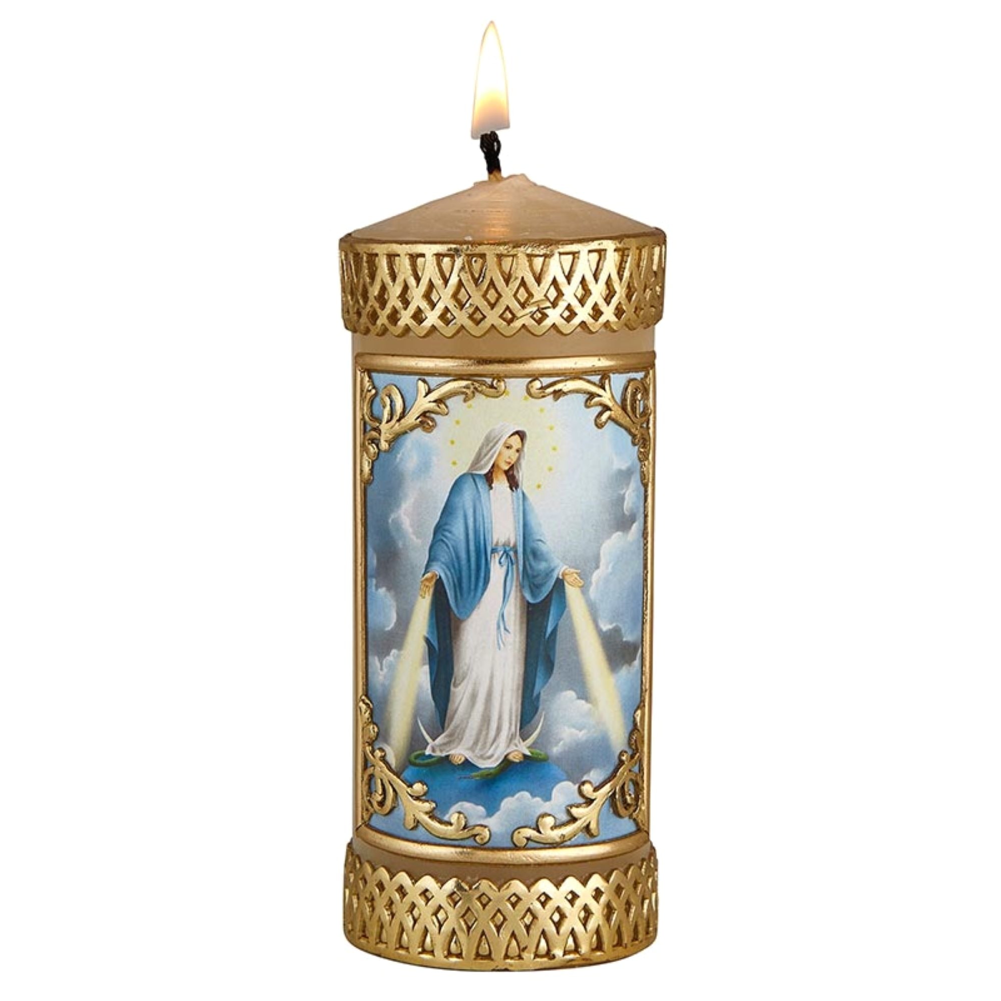 Metallic Gold Our Lady of Grace Pillar Candle- Pack of 2