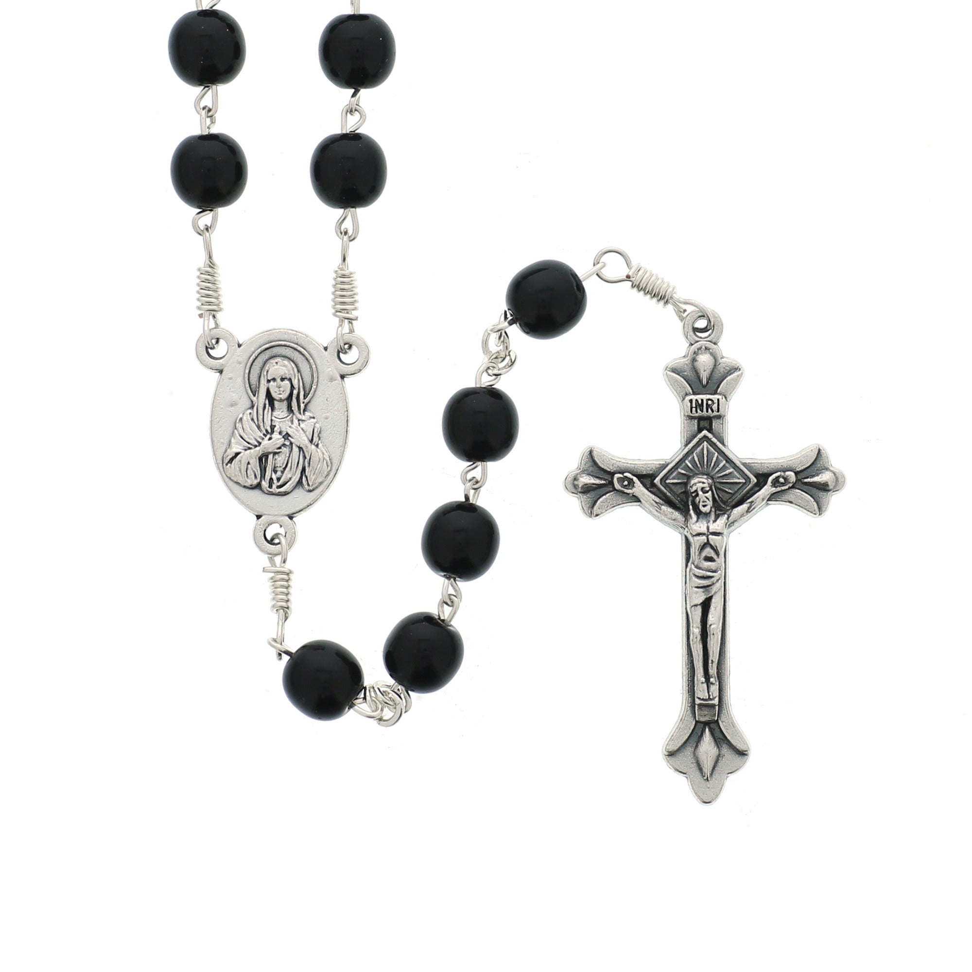 Holy Land Glass Bead Black Rosary | The Catholic Company®