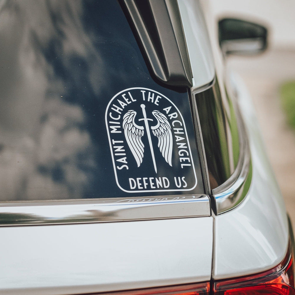 St. Michael Sword & Shield Vinyl Sticker | The Catholic Company®