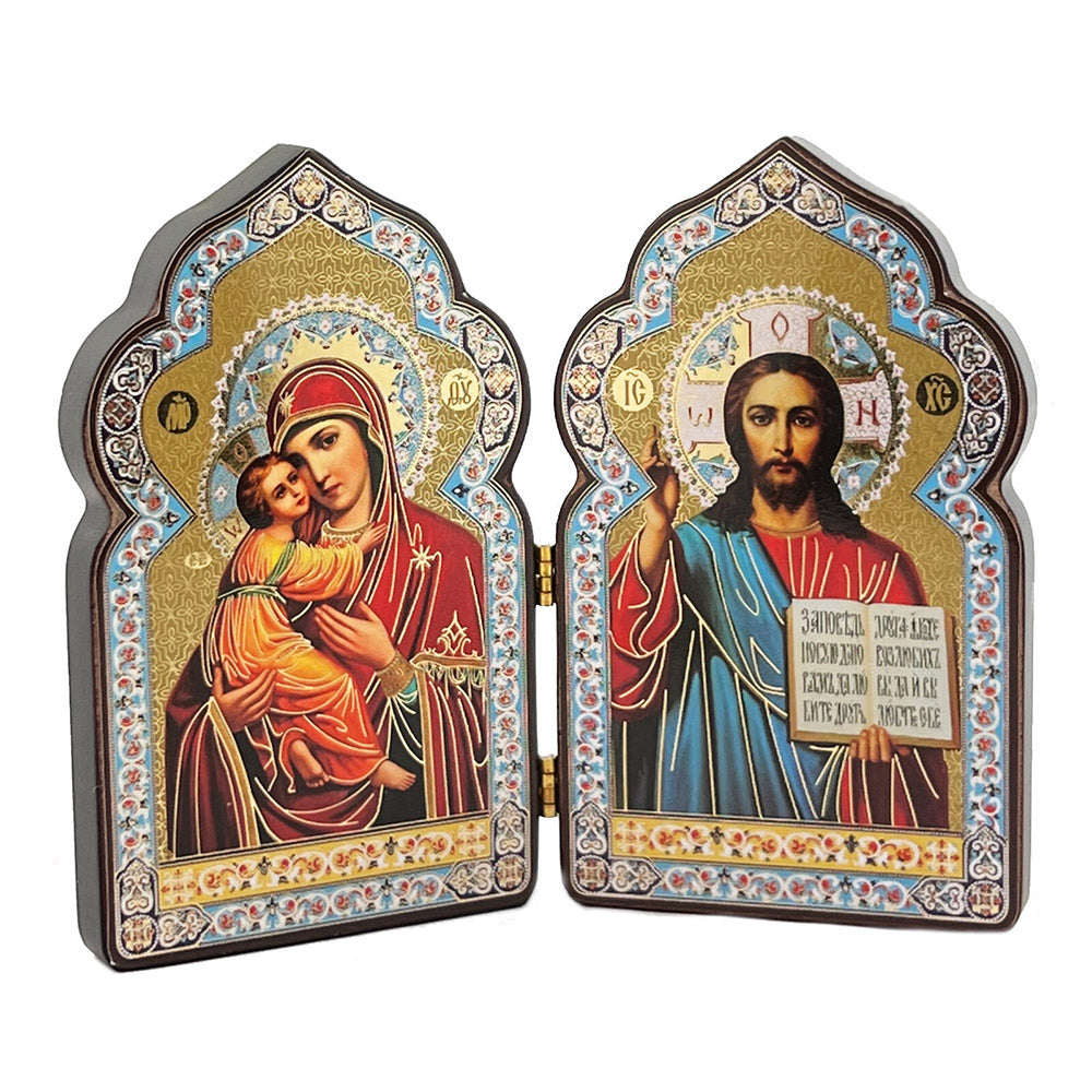 Virgin of Vladimir & Christ Pantocrator Cathedral Diptych - 4"