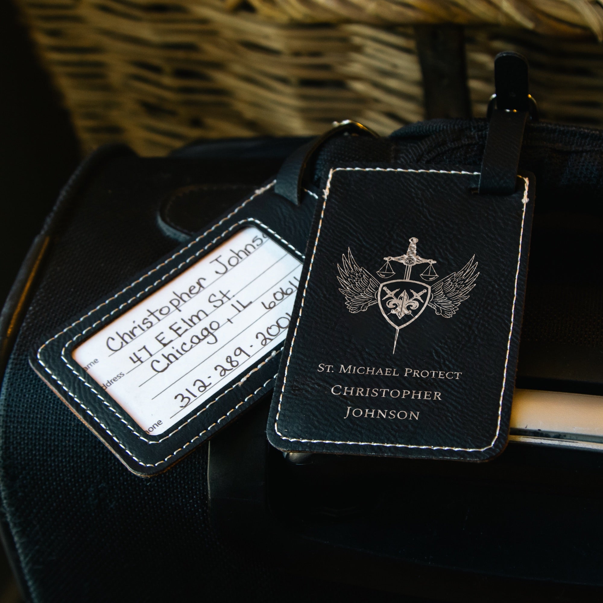 Black St. Michael Luggage Tags - Set of 2 | The Catholic Company®
