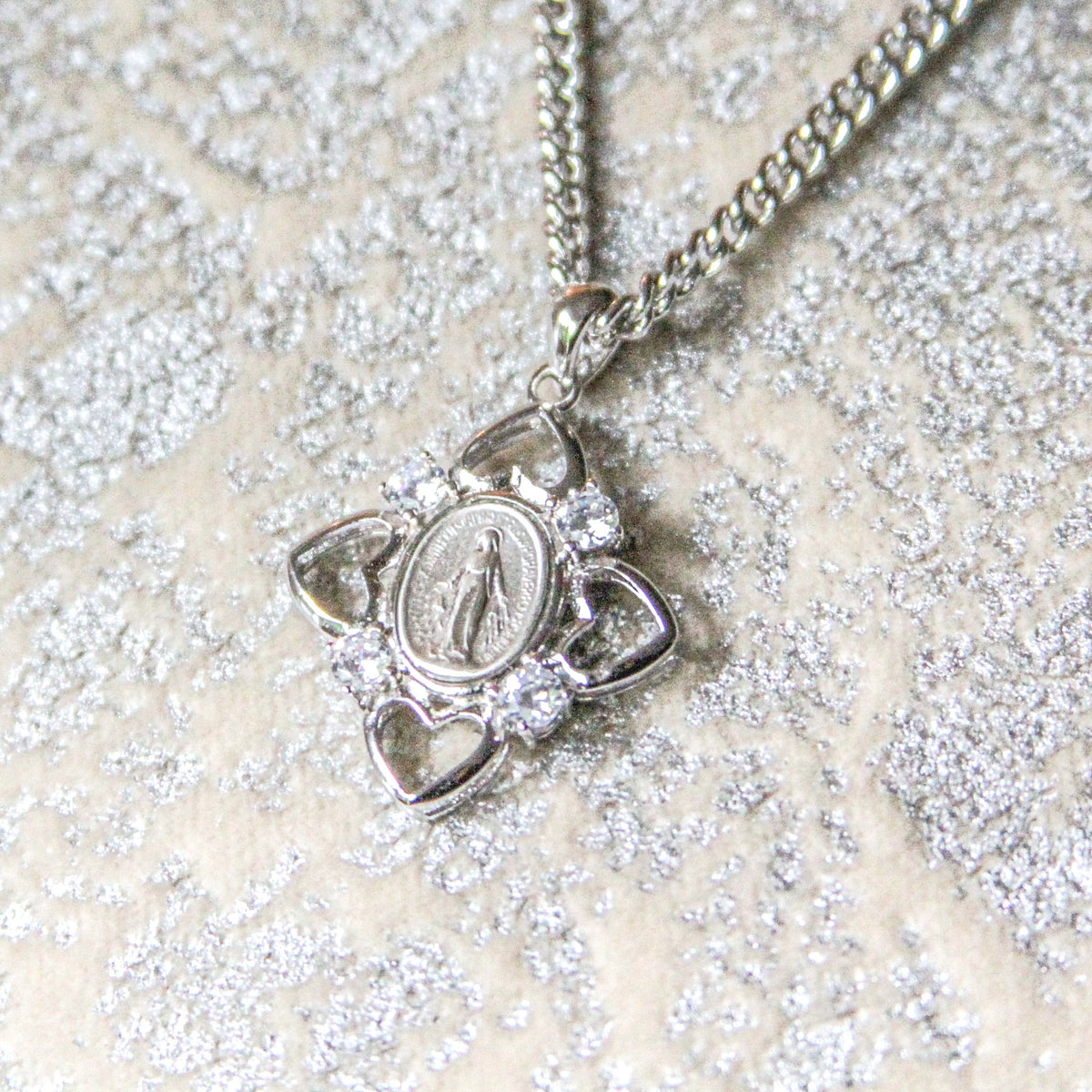Miraculous Medal with Four Hearts and Crystal Stone | The Catholic Company®