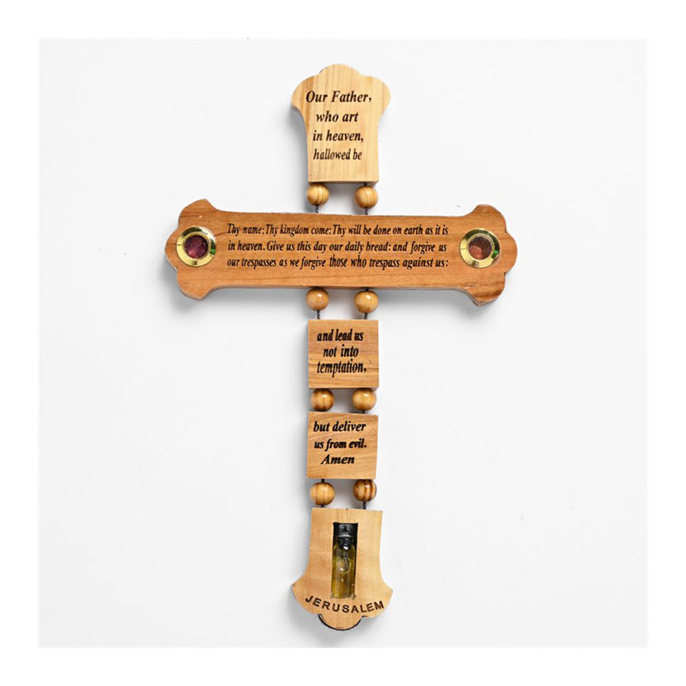 Our Father Prayer Cross with Incense & Holy Oil - 9.25"