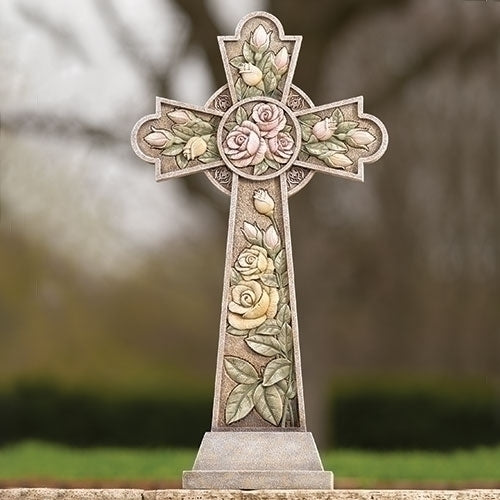 Garden Cross Statue with Roses | The Catholic Company®