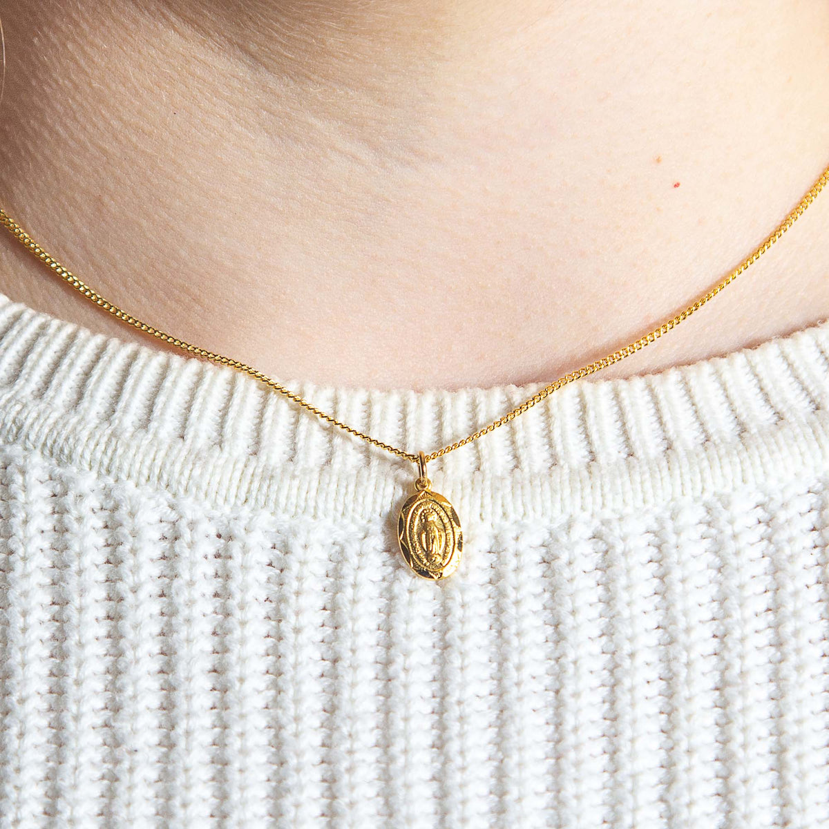 Petite Gold/Sterling Silver Miraculous Medal - 16" Chain