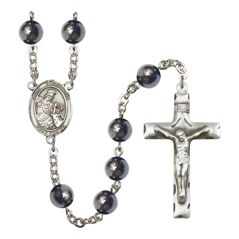 St. Eustachius 8mm Hematite Rosary | The Catholic Company®