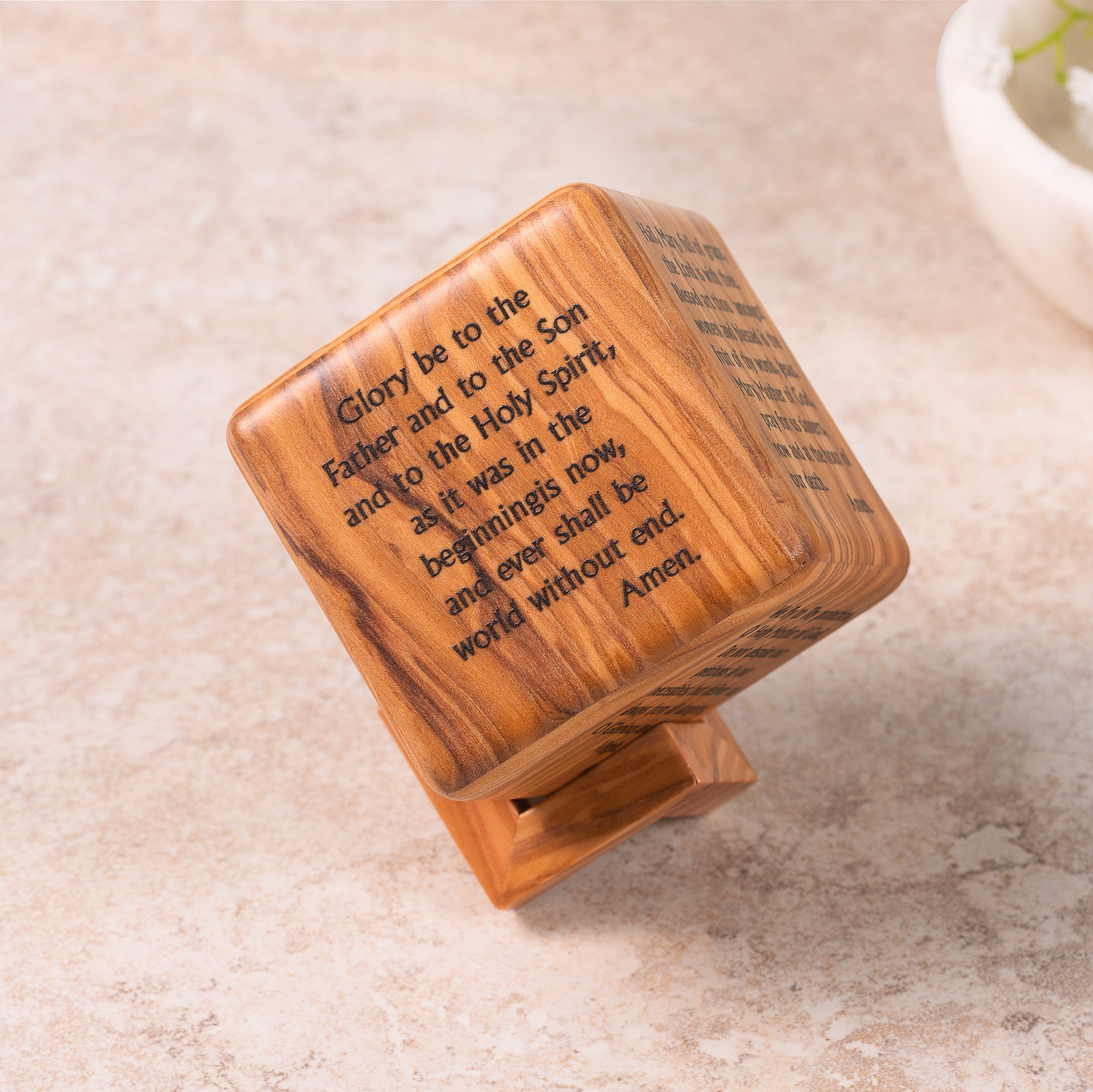 Olive Wood Prayer Cube With Base | The Catholic Company®