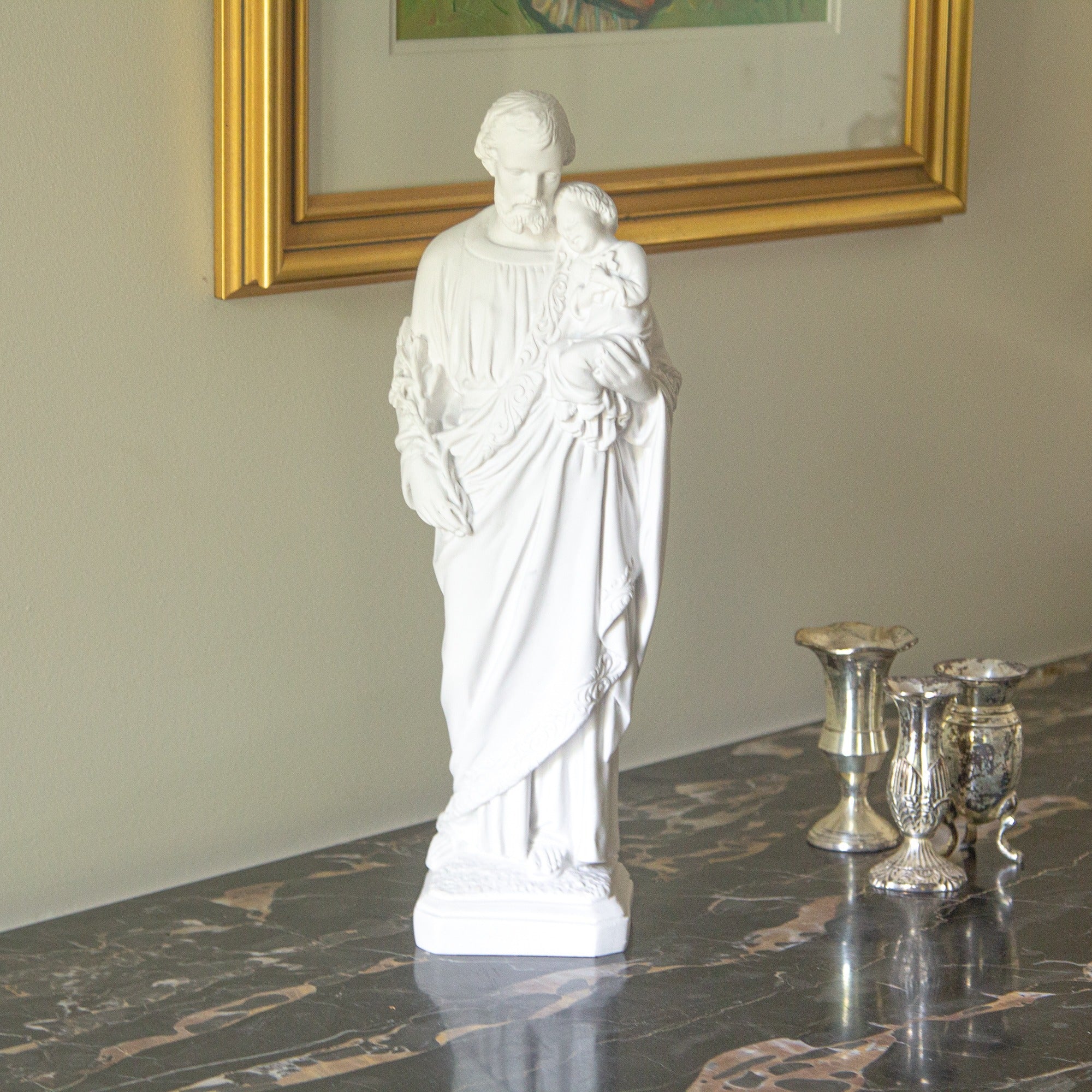 Italian St. Joseph Statue with White Finish - 15.7"