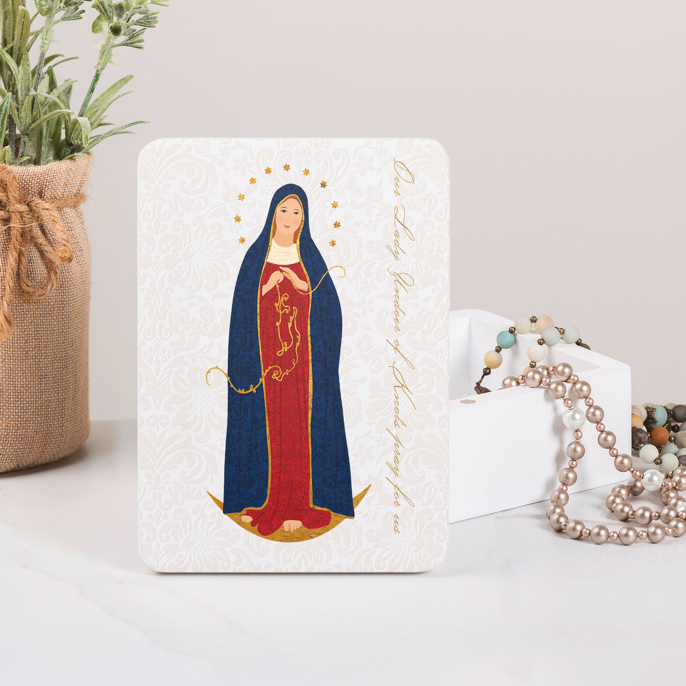 Our Lady Undoer of Knots Toile Rosary Keepsake Box | The Catholic Company®
