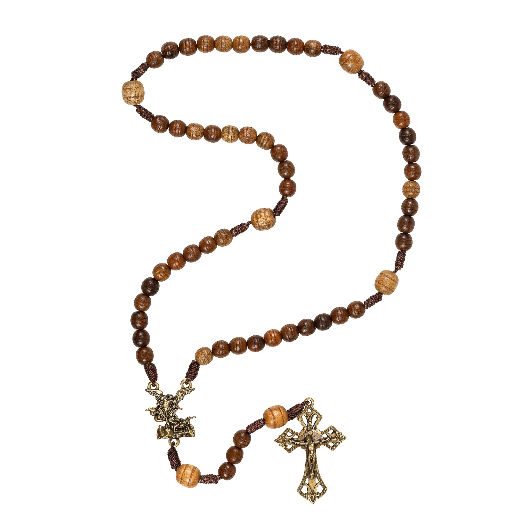 St. Michael Antique Gold & Wood Rosary | The Catholic Company®