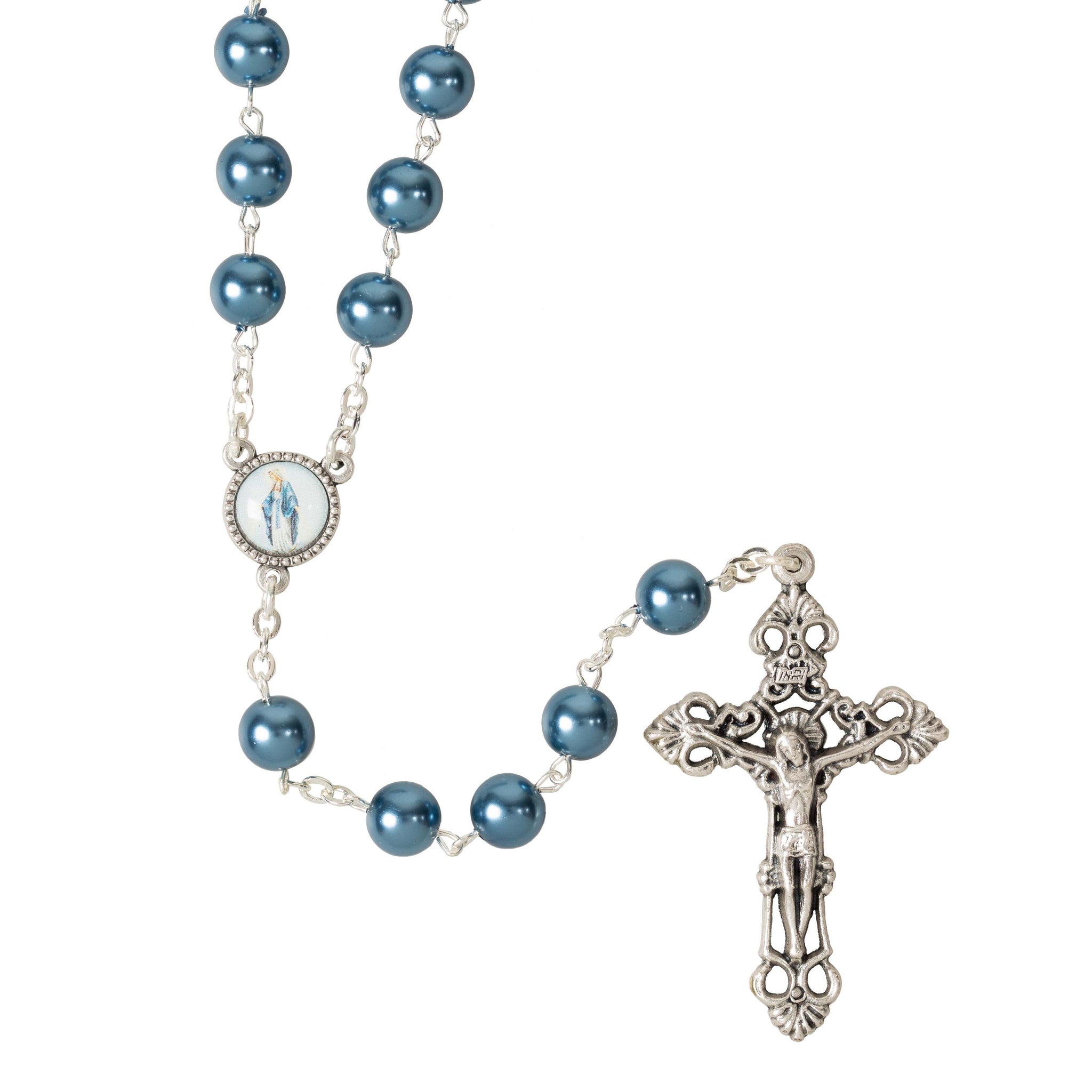 Gray Blue Glass Miraculous Rosary | The Catholic Company®