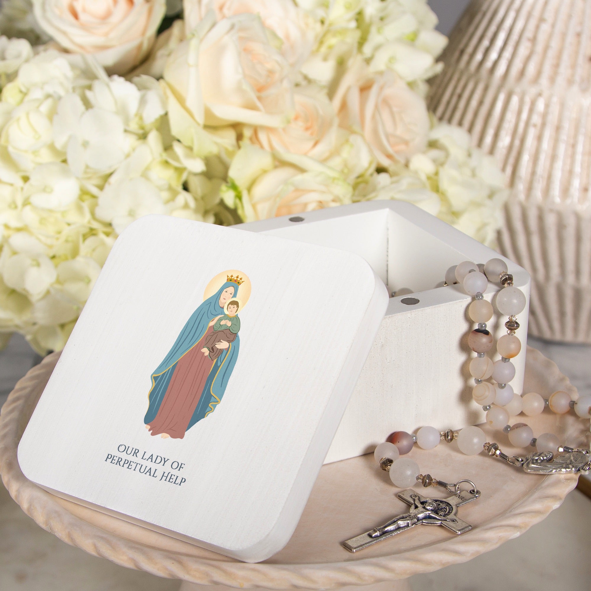 Our Lady of Perpetual Help White Magnetic box | The Catholic Company®