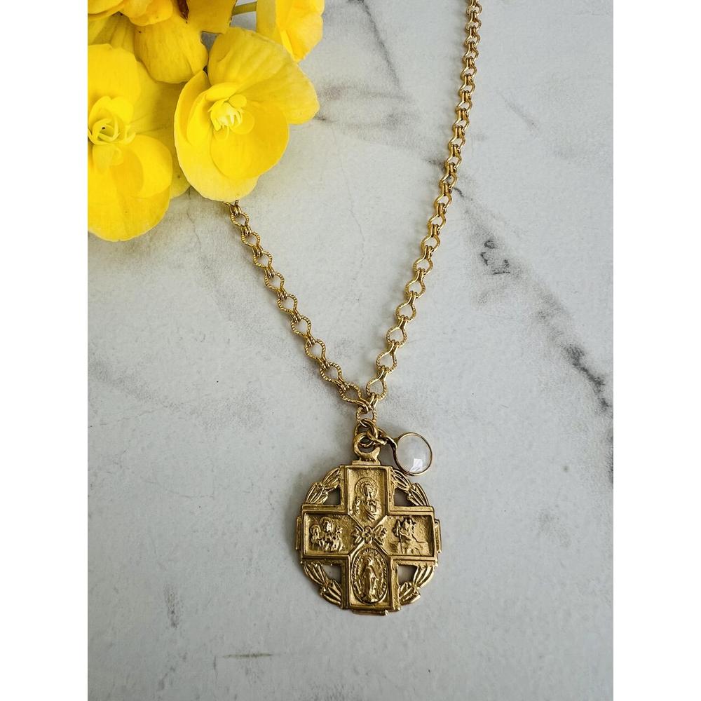 Gold Four Way Cross Medallion Necklace | The Catholic Company®