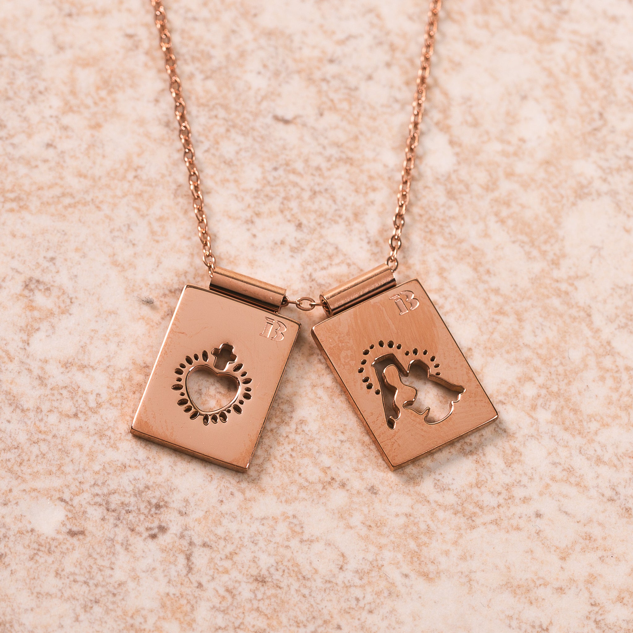 Our Lady & Sacred Heart Rose Gold Scapular Necklace