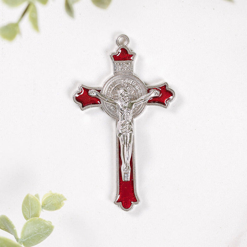 Red Enameled St. Benedict Crucifix - 3" | The Catholic Company®