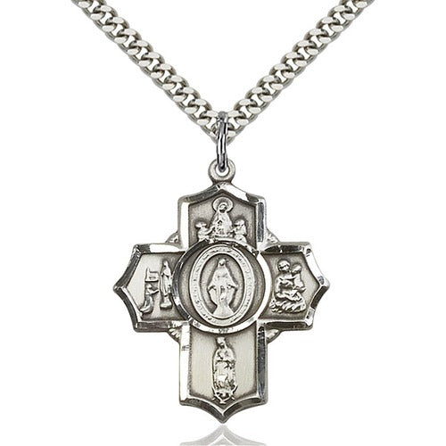 4-Way Sterling Silver Apparitions Cross Pendant | The Catholic Company®