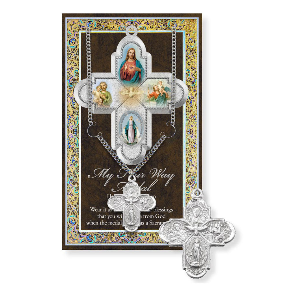 4-Way Medal Cross Necklace with Prayer Pamphlet | The Catholic Company®