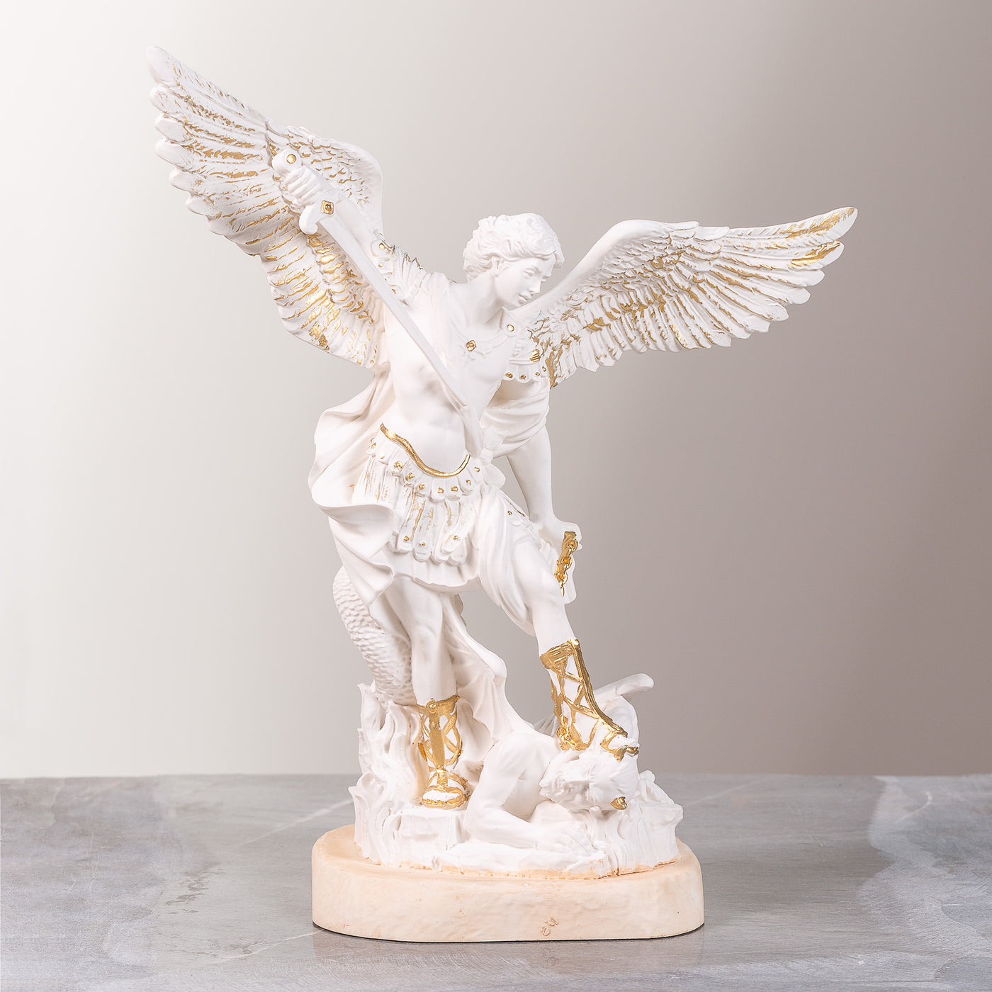 Hand Painted Gold & White St Michael Statue - Multiple Sizes