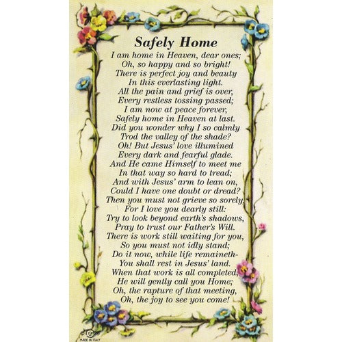 Laminated Safely Home Personalized Prayer Card - Priced per Card