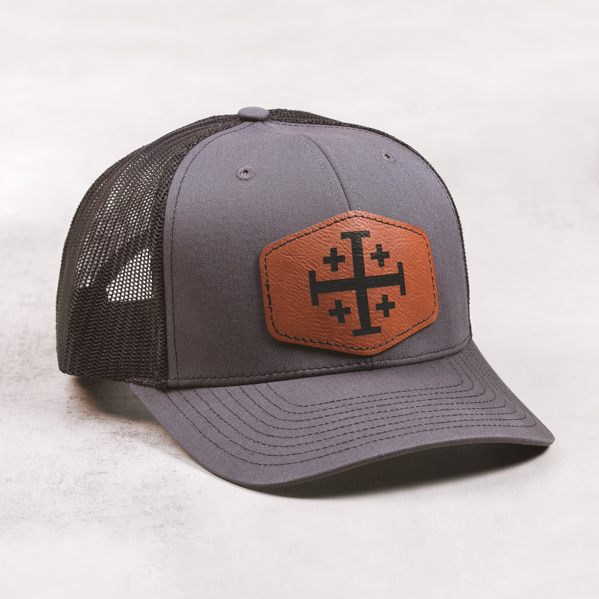 Jerusalem Cross Leather Patch Ball Cap | The Catholic Company®