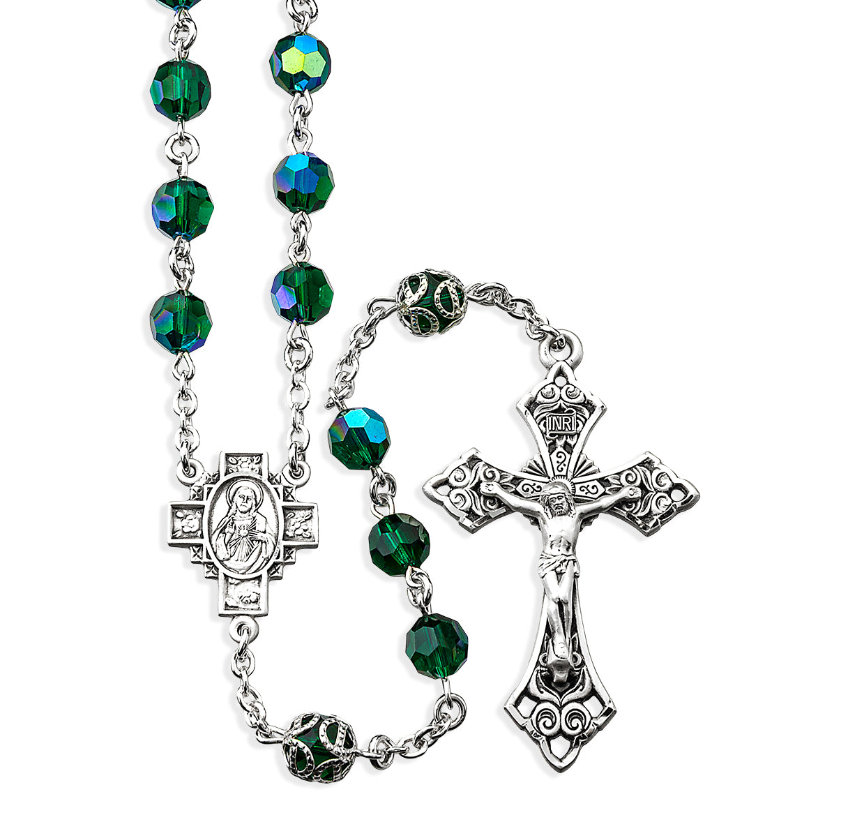 Sterling Silver Emerald Capped Crystal Rosary | The Catholic Company®