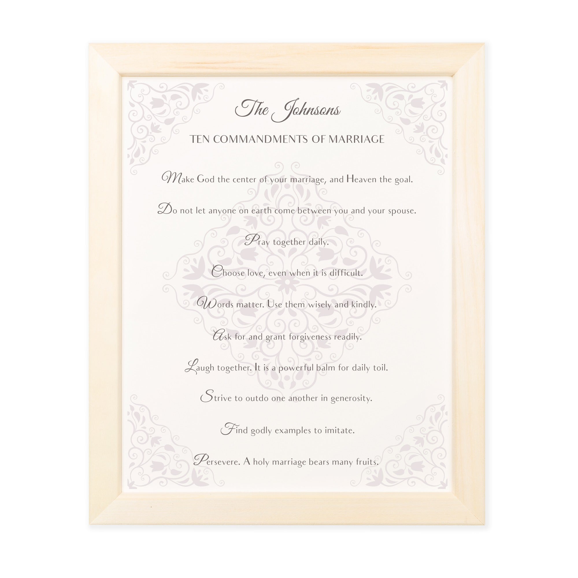 Personalized 10 Commandments of Marriage 8x10 Damask Framed Print