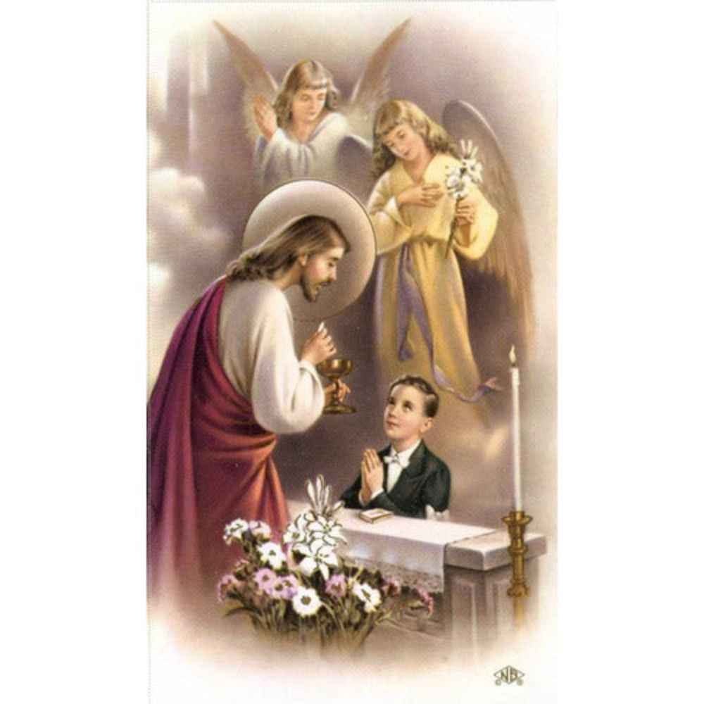 Laminated Boy First Communion Traditional Personalized Prayer Cards (P