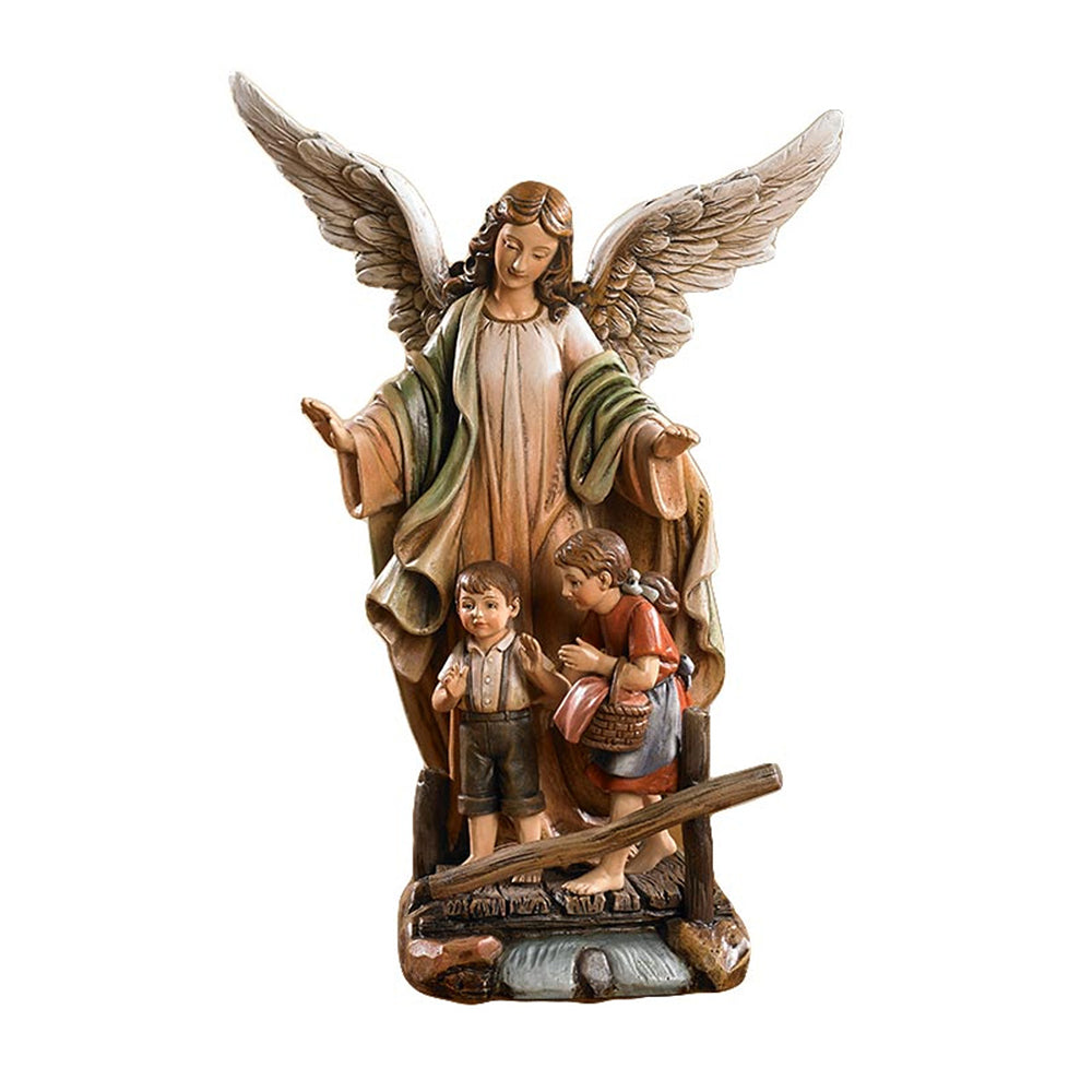 Traditional Full Color Guardian Angel Statue - 9" | The Catholic Company®