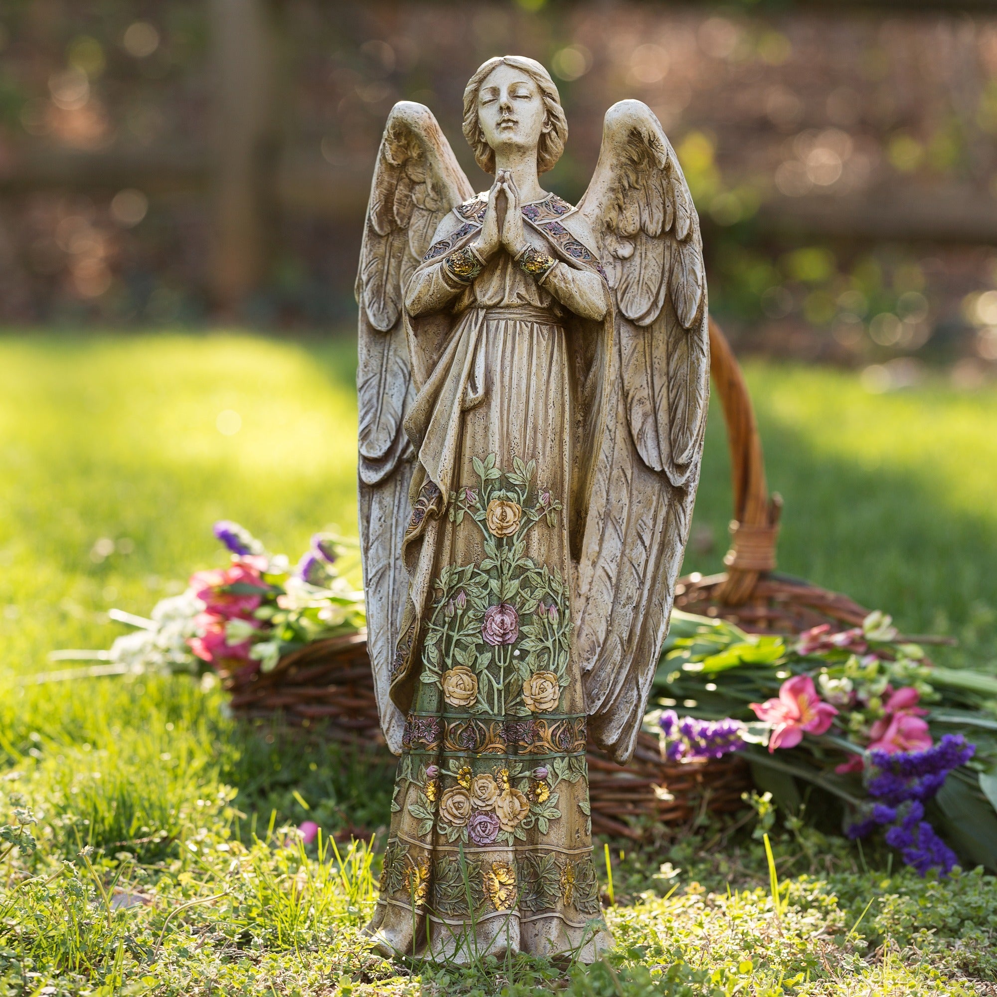 Standing Garden Angel with Floral Trim - 24 inch | The Catholic Company®