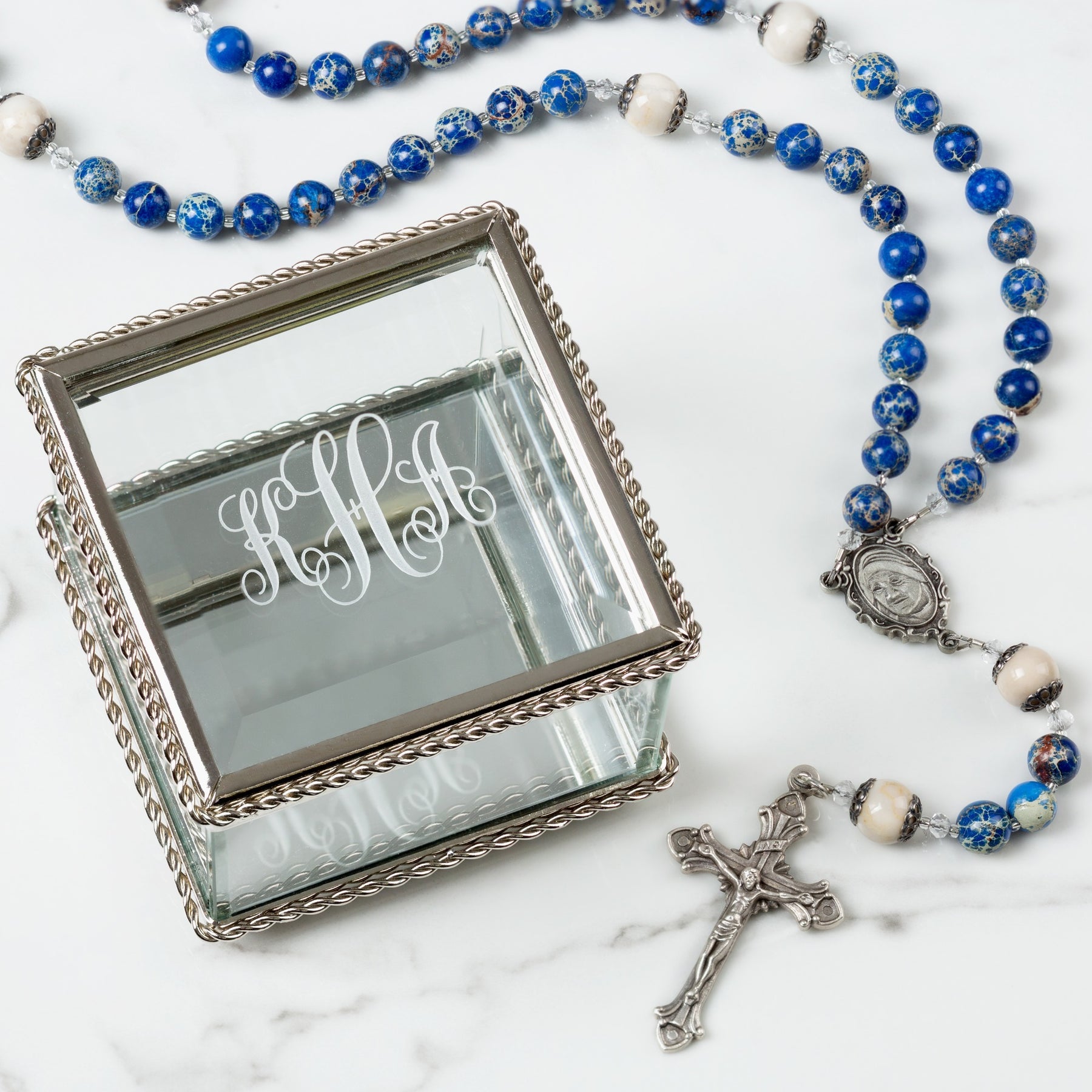 Mother Teresa Rosary with Monogrammed Glass Rosary Box | The Catholic ...