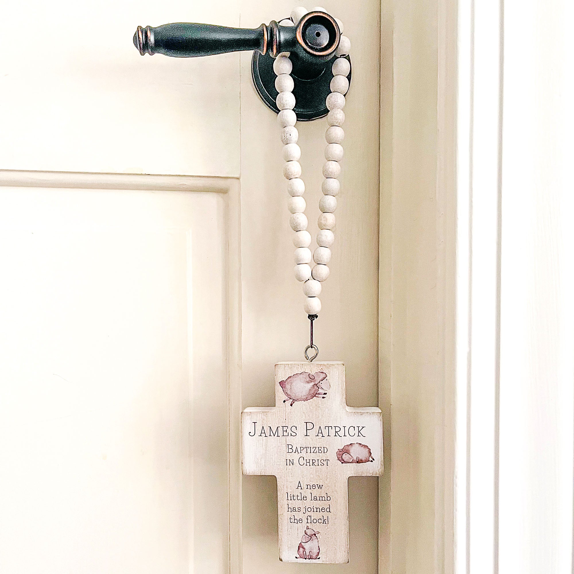 Personalized New Little Lamb Baptism Hanging Cross | The Catholic Company®